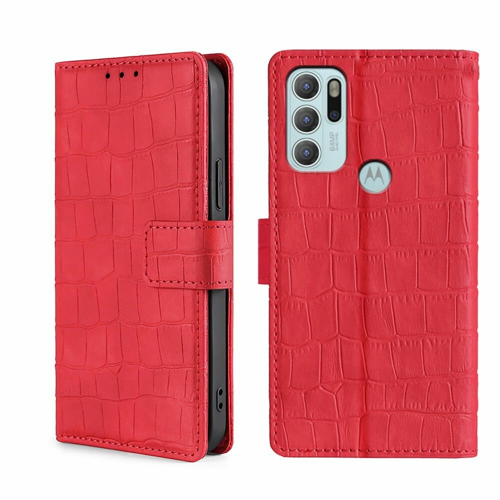 Чехол-книжка MyPads для Motorola Moto G60S / Моторола Мото G60S красный крокодиловая кожа узор из крокодиловой кожи
