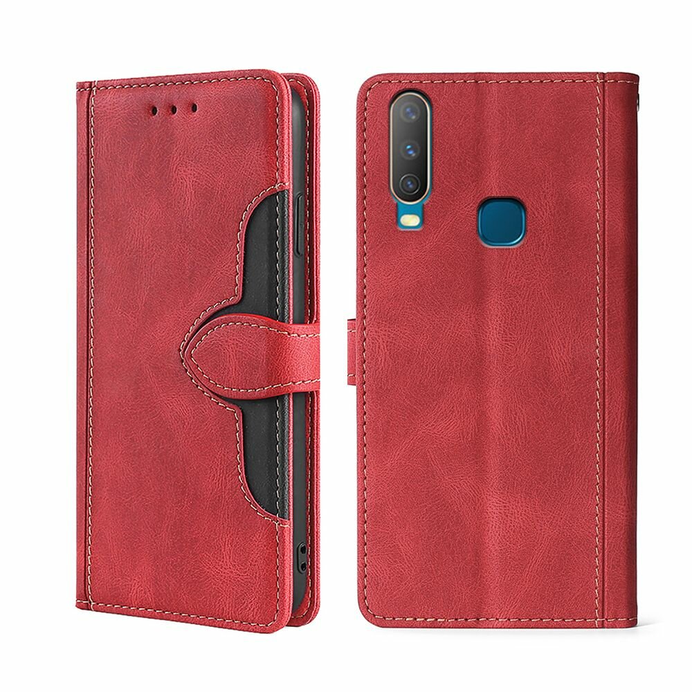 Чехол-книжка MyPads для Vivo Y17 / Y12 / Виво Y12/Y17, узор в сочетании с другим цветом (красный)