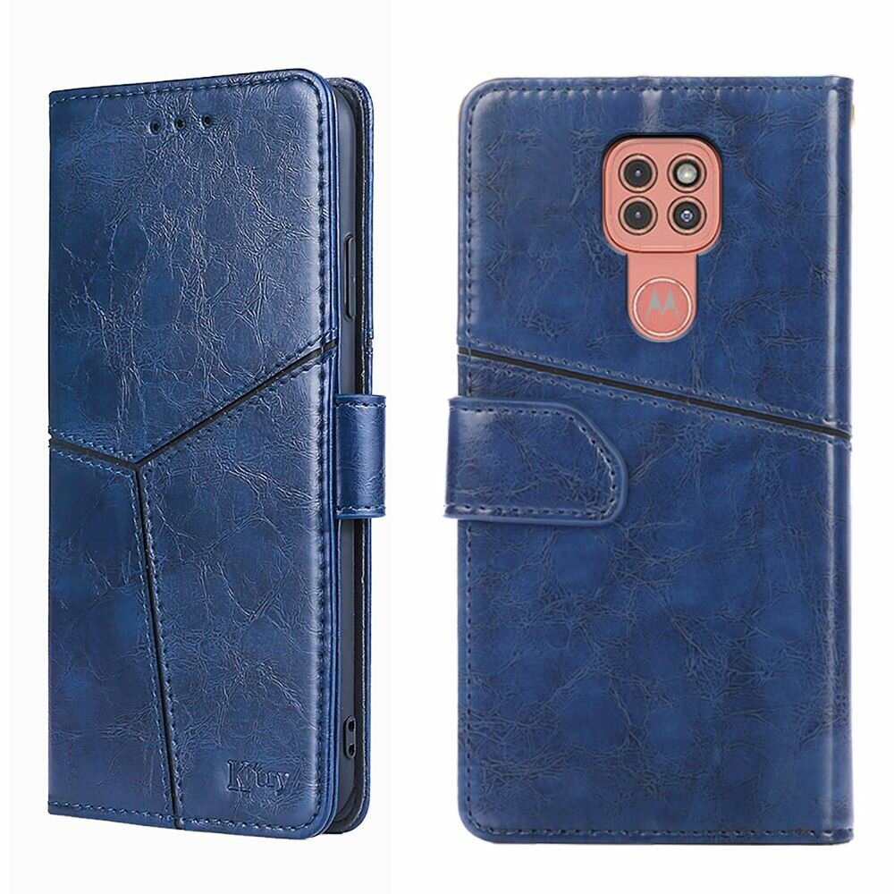 Чехол-книжка MyPads для Motorola Moto G9 / G9 Play / E7 Plus / Моторола Мото G9, объединяет геометрию (темно-синий)