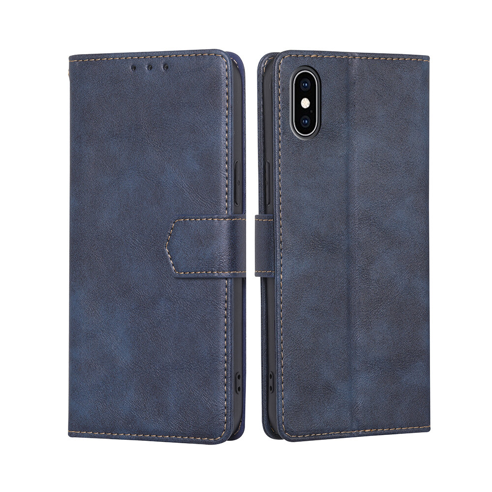 Чехол-книжка MyPads для Apple iPhone X / XS / Айфон X / XS телячья кожа (синий)