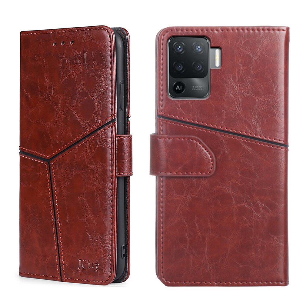 Чехол-книжка MyPads для Oppo Reno 5 Lite / Оппо Рено 5 Лайт, объединяет геометрию (коричневый)