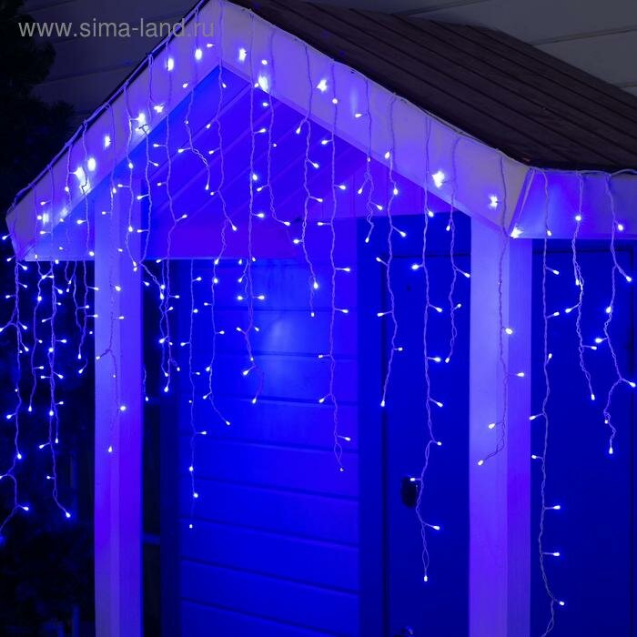 Гирлянда Бахрома 3×0.9 м, IP44, УМС, белая нить, 232 LED, свечение синее, 220 В