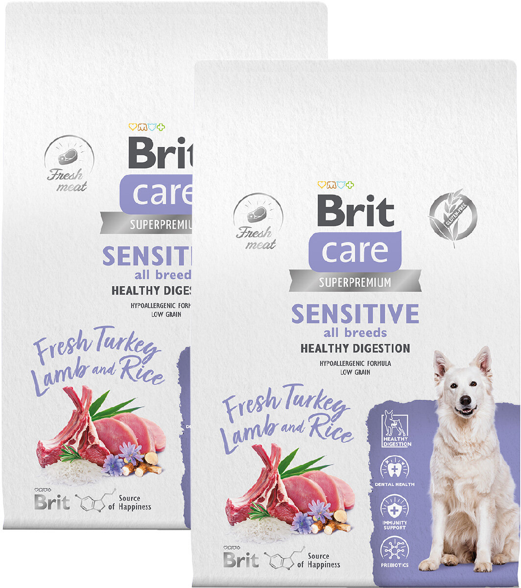 BRIT CARE DOG ADULT SENSITIVE HEALTHY DIGESTION для взрослых собак всех пород с чувствительным пищеварением с индейкой и ягненком (12 + 12 кг)