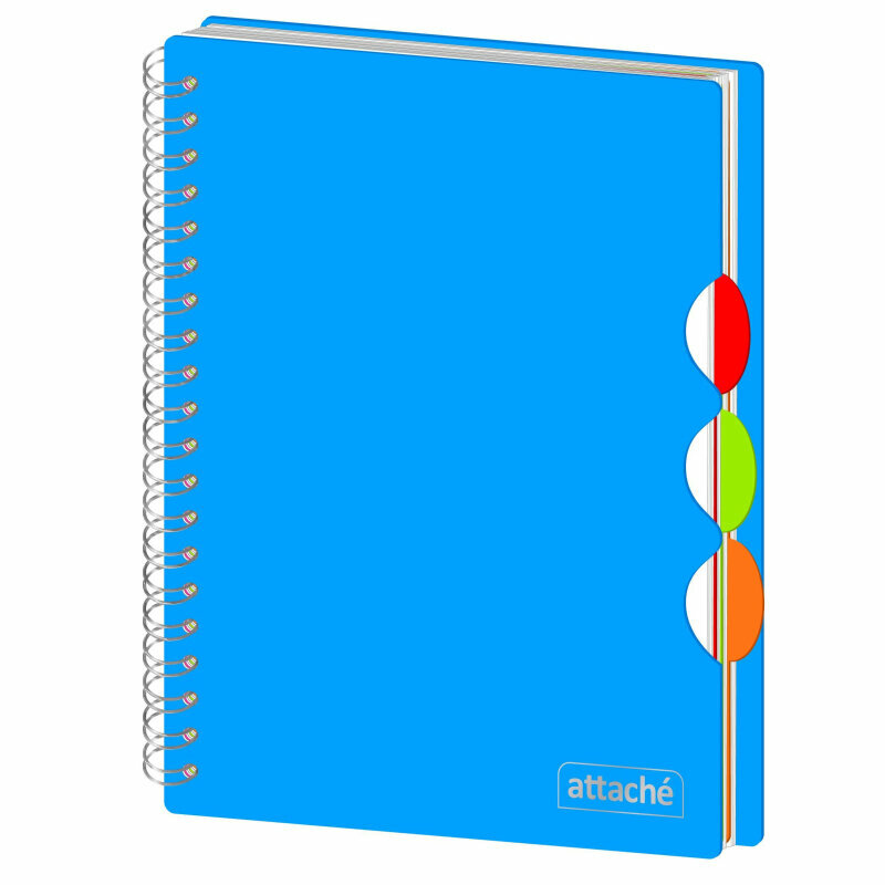Бизнес-тетрадь Attache А4,100л, кл, спир, обл. пластик, с разделителями, голубой