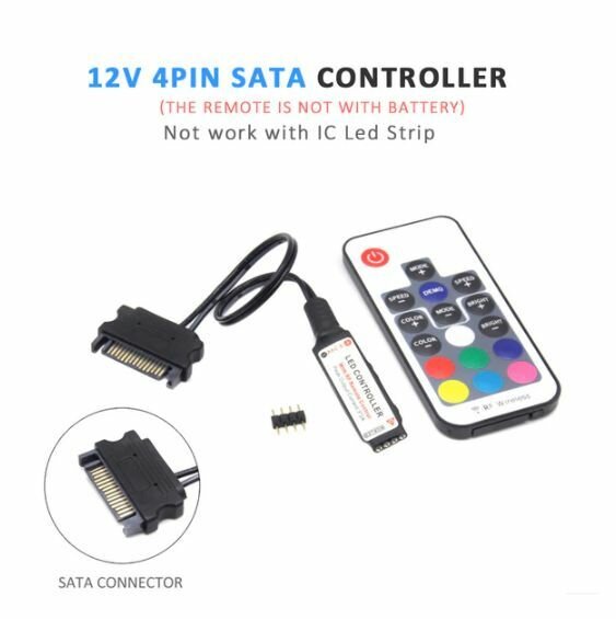 Контроллер RGB подсветки вентиляторов ПК 12v4pin с пультом ДУ питание от SATA