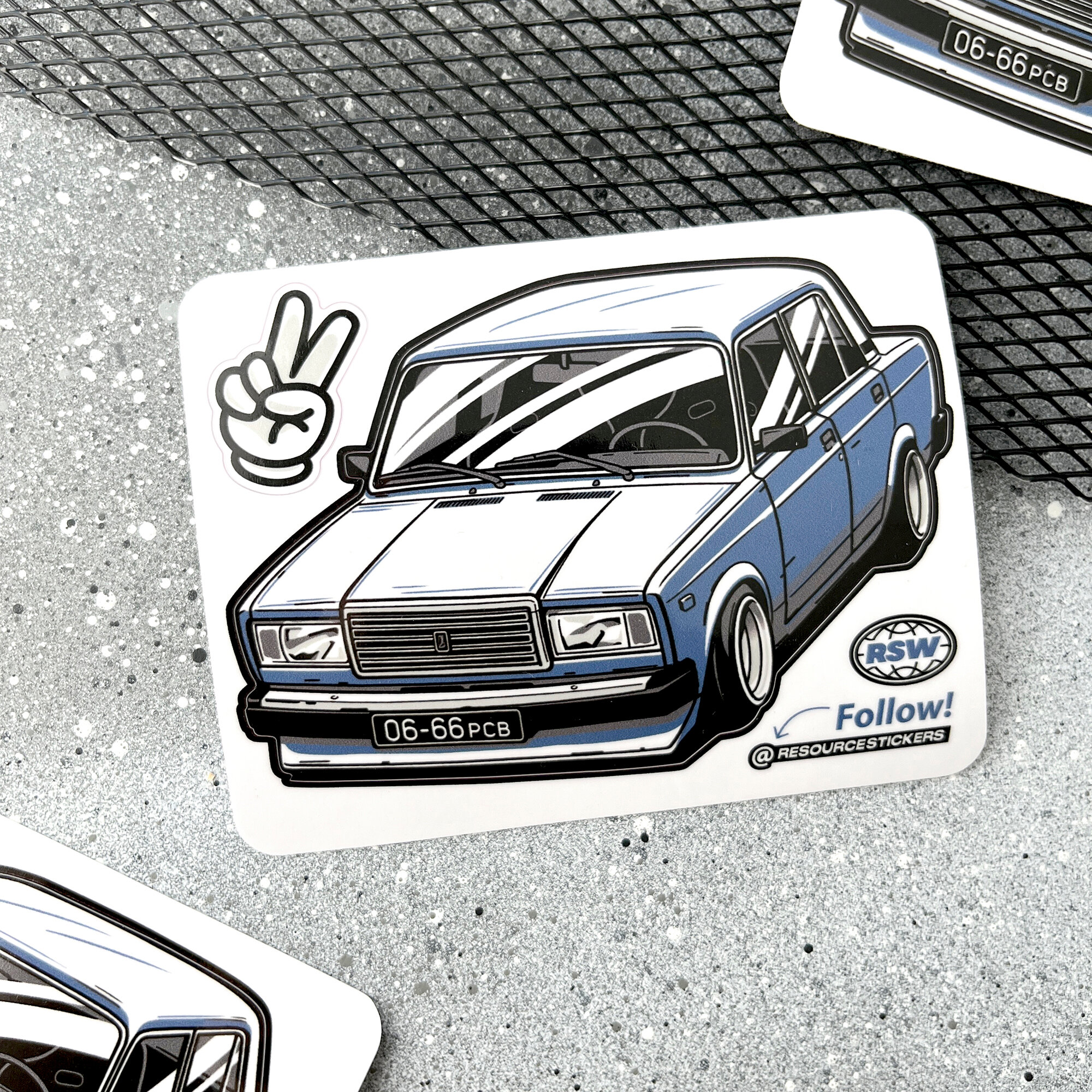 Наклейка Жигули 2107 голубая 10.5х7 / Resource Stickers