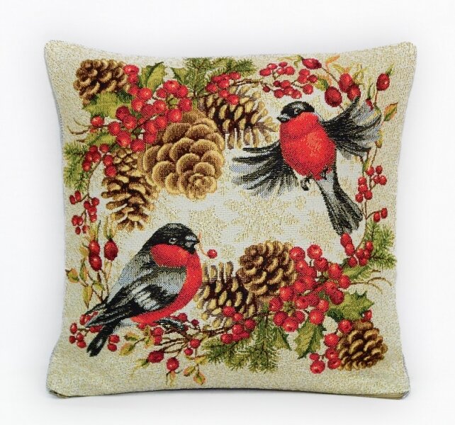 Подушка Декоративная Гобеленовая 32х32 "Снегири 32*32 нав", чехол съемный