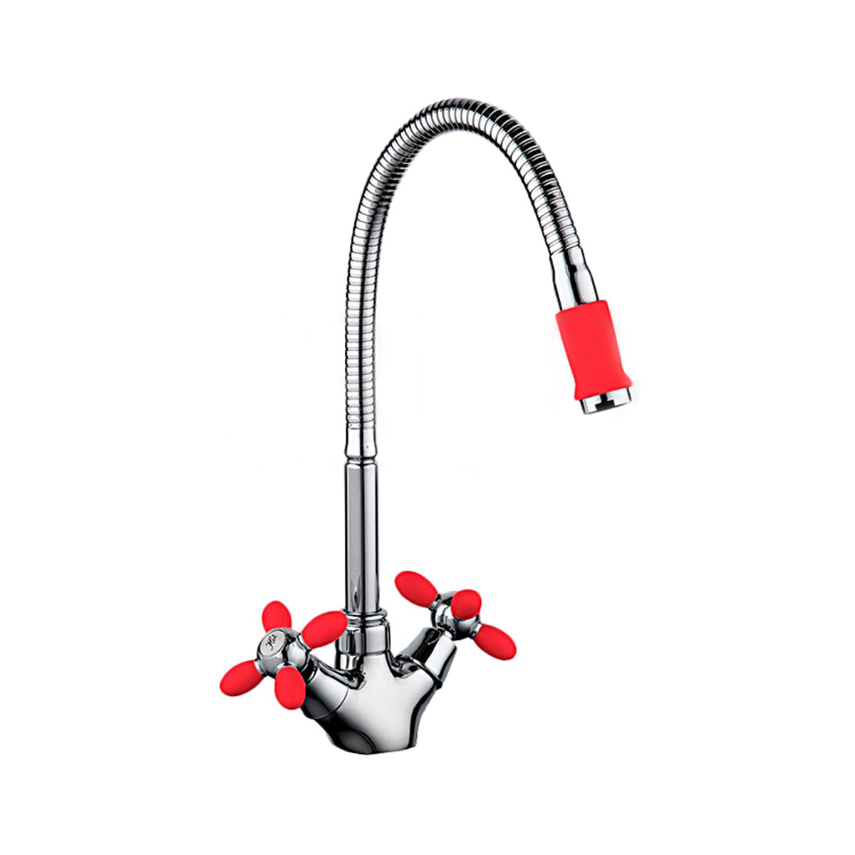 Смеситель для кухни с поворотным изливом Frud R43127-10, силумин, хром/красный