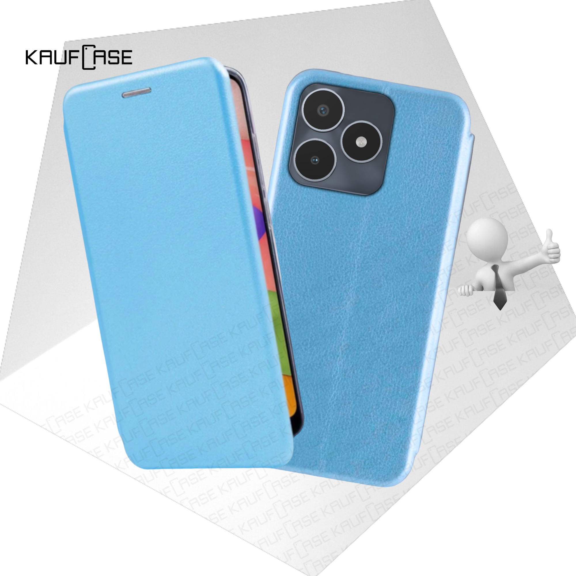 Чехол книжка для телефона Realme Note 50 (6.74"), голубой. Текстура под кожу