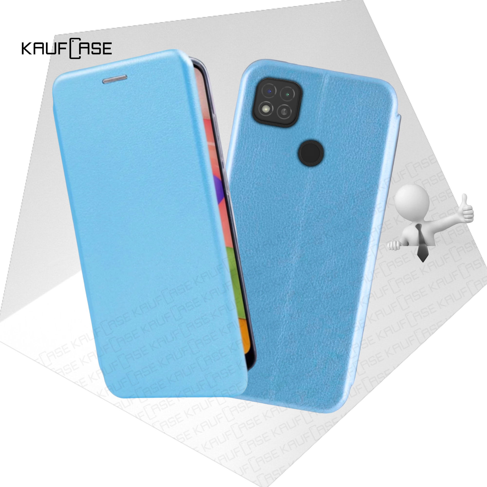 Чехол книжка для телефона Xiaomi Redmi 9C / Redmi 10A (6.53"), голубой. Текстура под кожу
