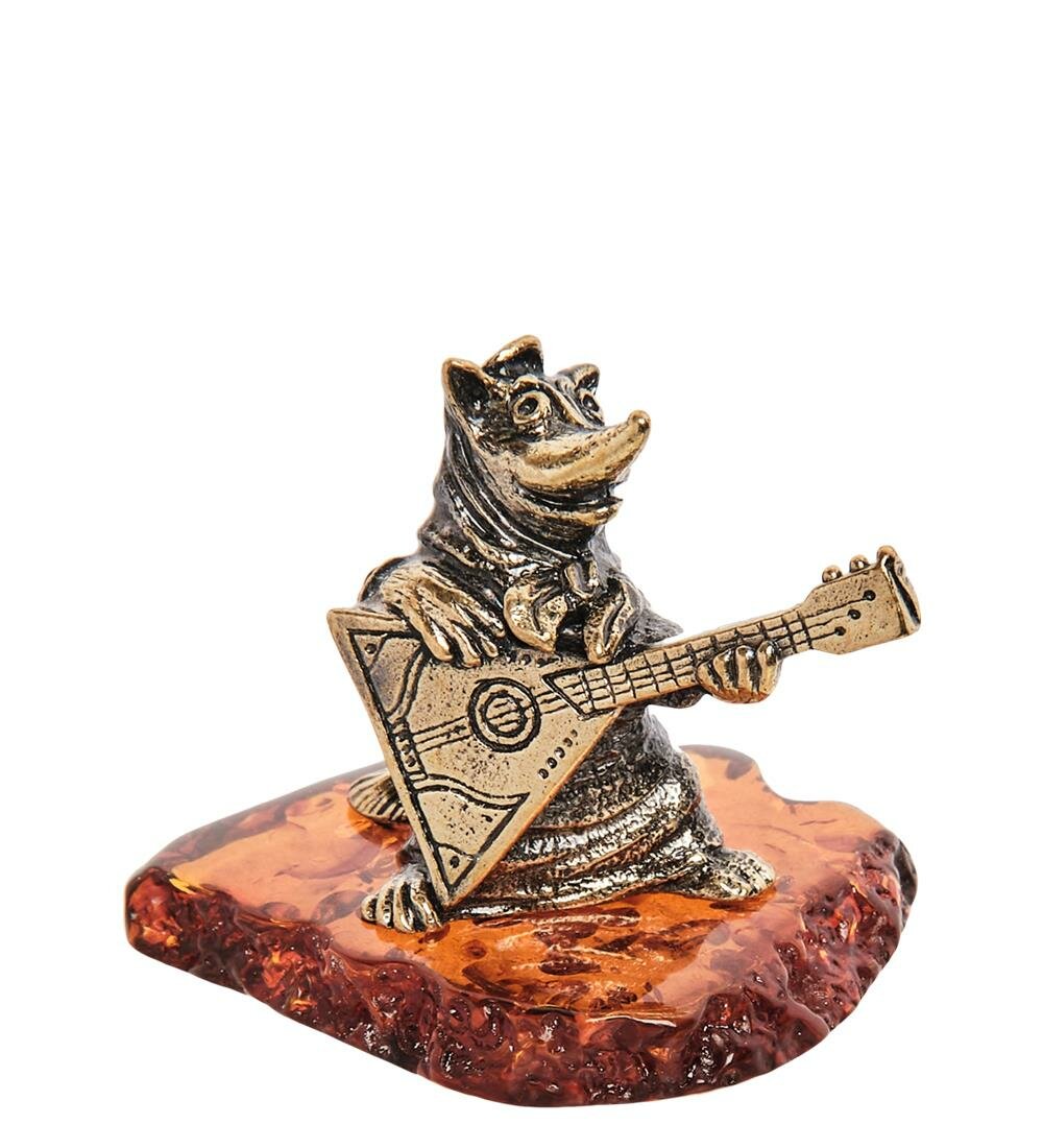 Фигурка Лиса с балалайкой (латунь, янтарь) A2087943 Народные промыслы, бронзовый