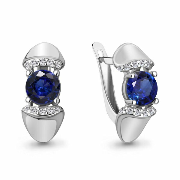 Серьги, серебро, 925 проба, родирование, фианит, сапфир синтетический