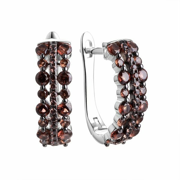 Серьги, серебро, 925 проба, родирование, фианит