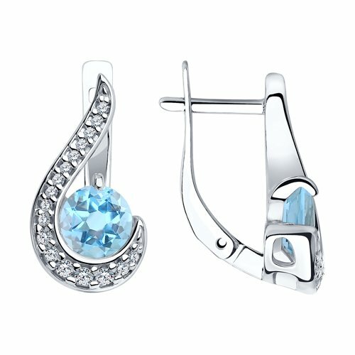 Серьги, серебро, 925 проба, родирование, топаз, фианит