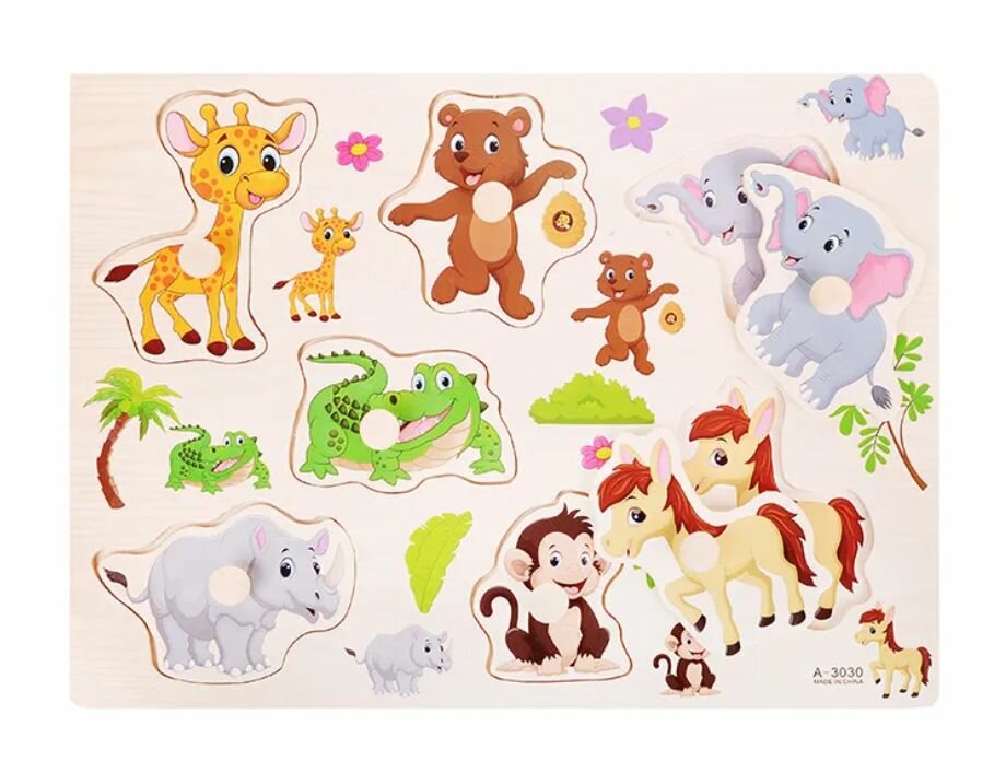 Рамка вкладыш для малышей деревянная Животный мир