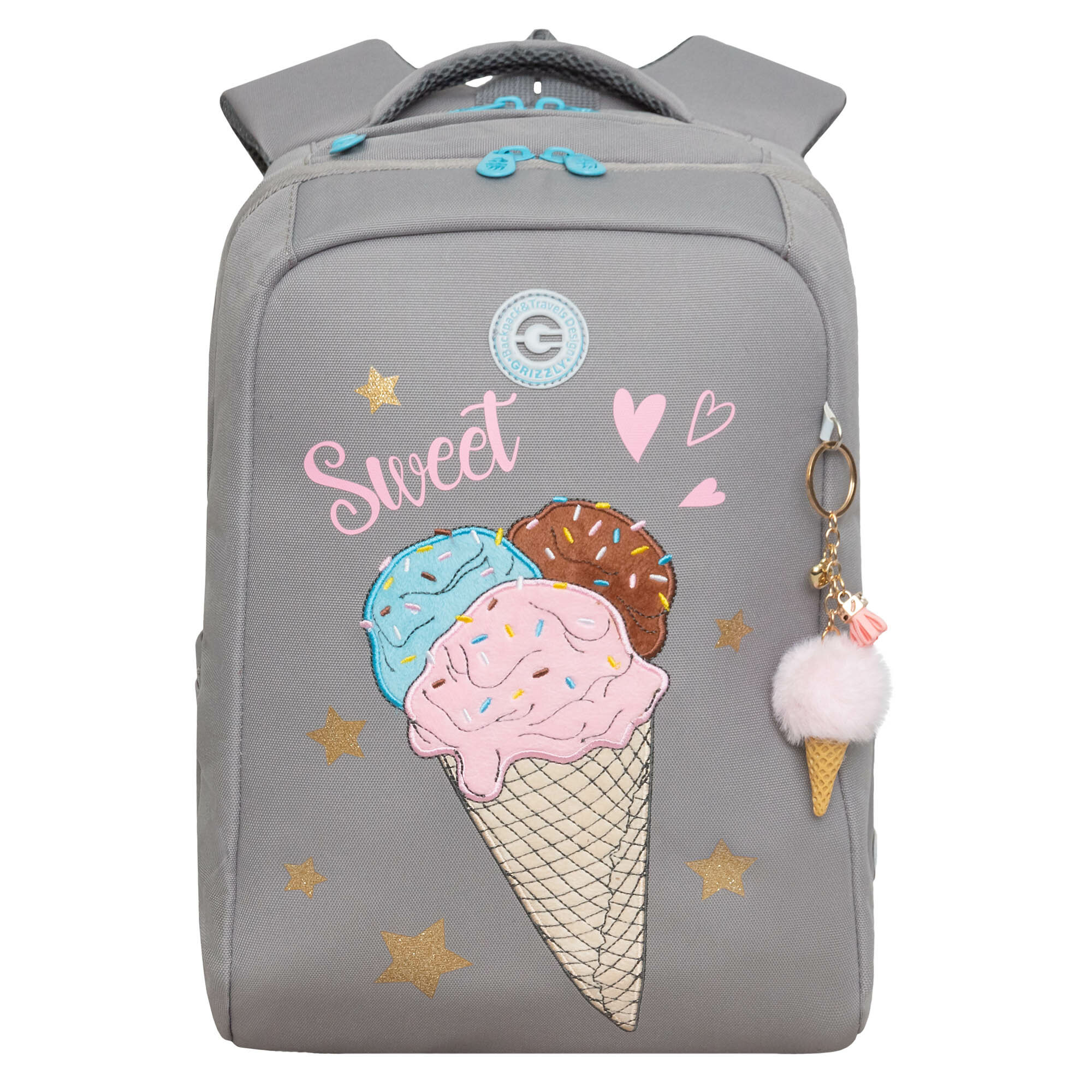 Школьный рюкзак GRIZZLY для девочек, RG-466-3 серый, 26х39х17