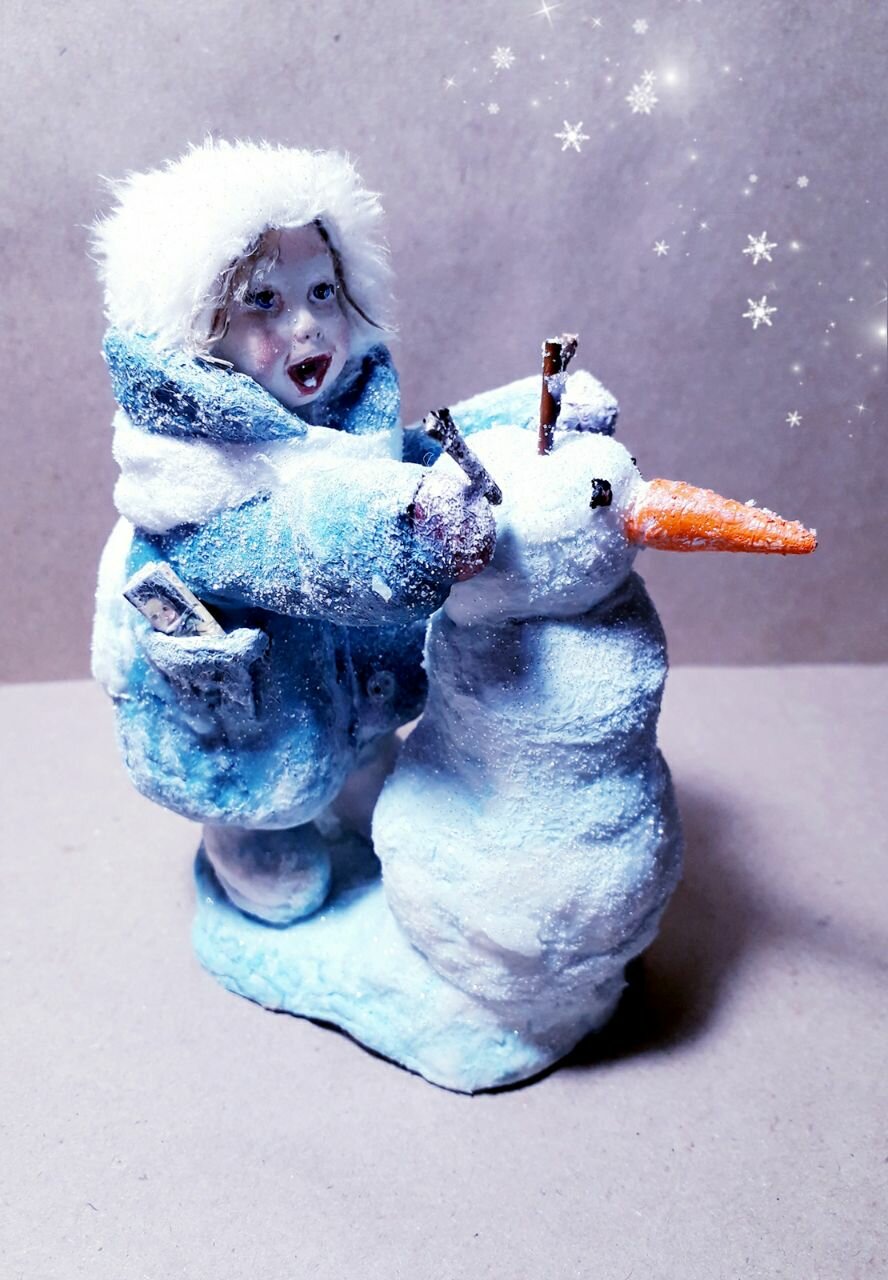 Ватная игрушка *Света и снеговик* 11.5см.