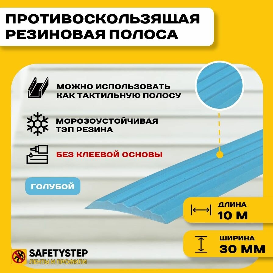 Противоскользящая полоса на ступени. Противоскользящая резиновая вставка 30 мм х 5 мм, цвет: голубой, длина: 10 погонных метров