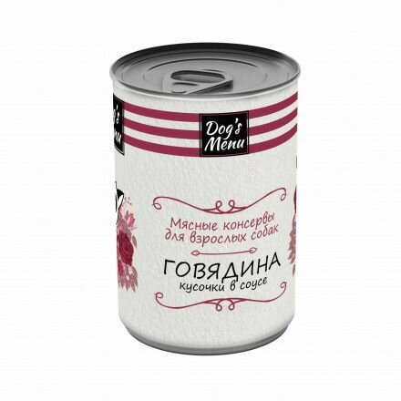 Dog's Menu Влажный корм для взрослых собак с говядиной, кусочки в соусе , 340 г