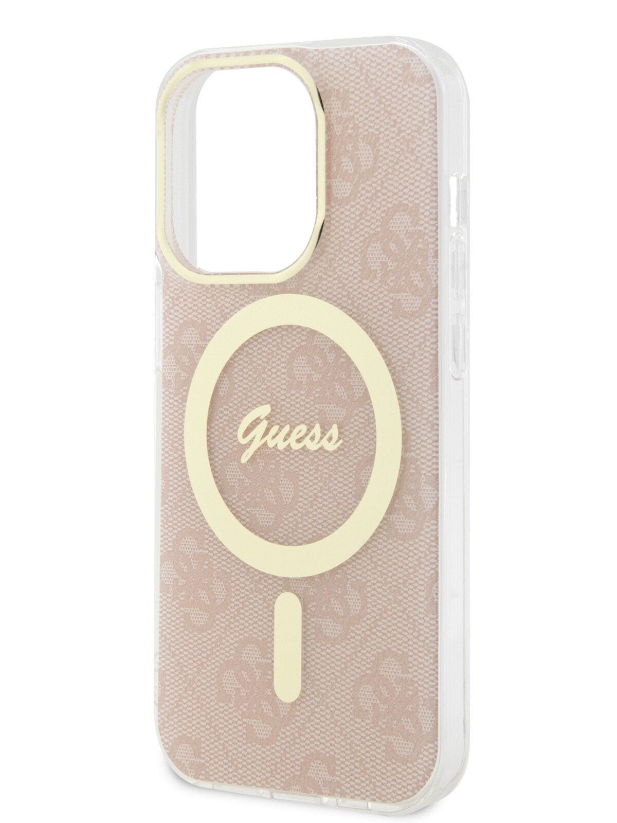 Guess для iPhone 15 Pro чехол PC/TPU 4G Hard Pink/Gold (MagSafe)