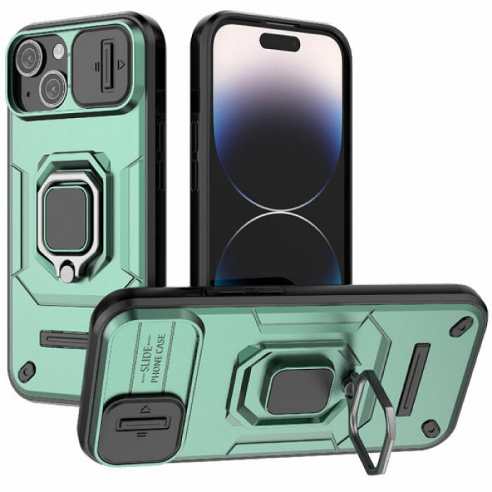 Transformer Ring Holder Противоударный чехол с кольцом и шторкой камеры для iPhone 15