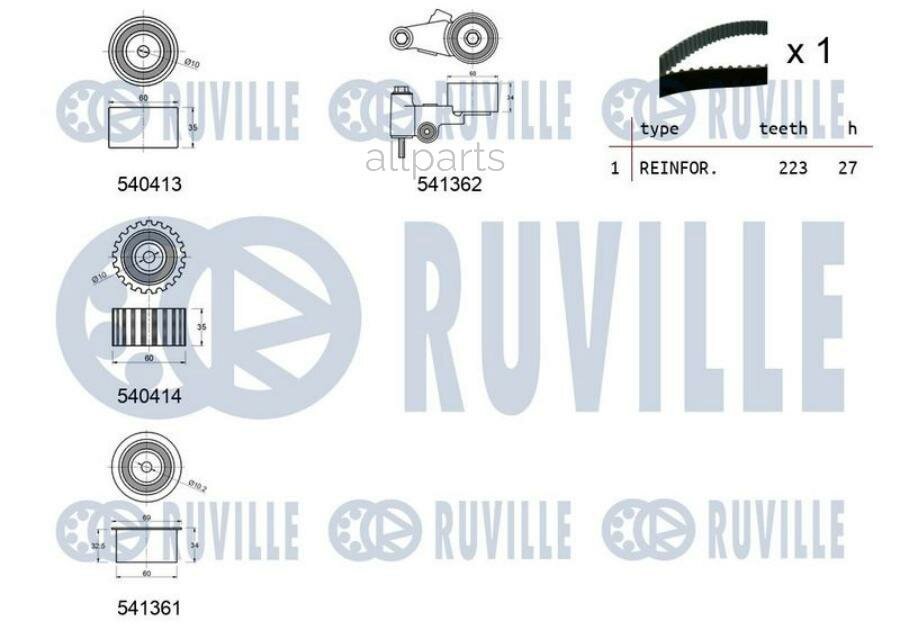 RUVILLE 550313 Комплект ГРМ SUBARU FORESTER/IMPREZA/LEGACY/OUTBACK 1.6/2.0/2.5 1996 => (ролик 4шт+ремень 223x27)