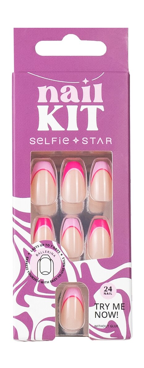 SELFIE STAR Набор накладных ногтей без клея Розовый френч, короткая длина, 24 шт