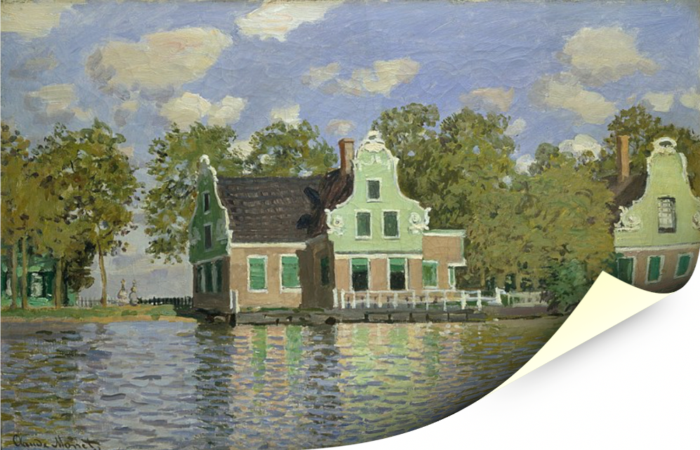 "Дома на берегу реки", Моне, Клод, картина (репродукция) (70х45 см / без подрамника)
