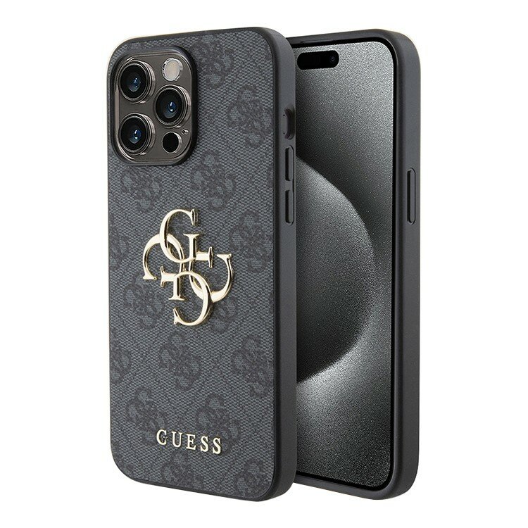 Guess чехол для iPhone 15 Pro Max, PU кожа 4G Big metal logo серый
