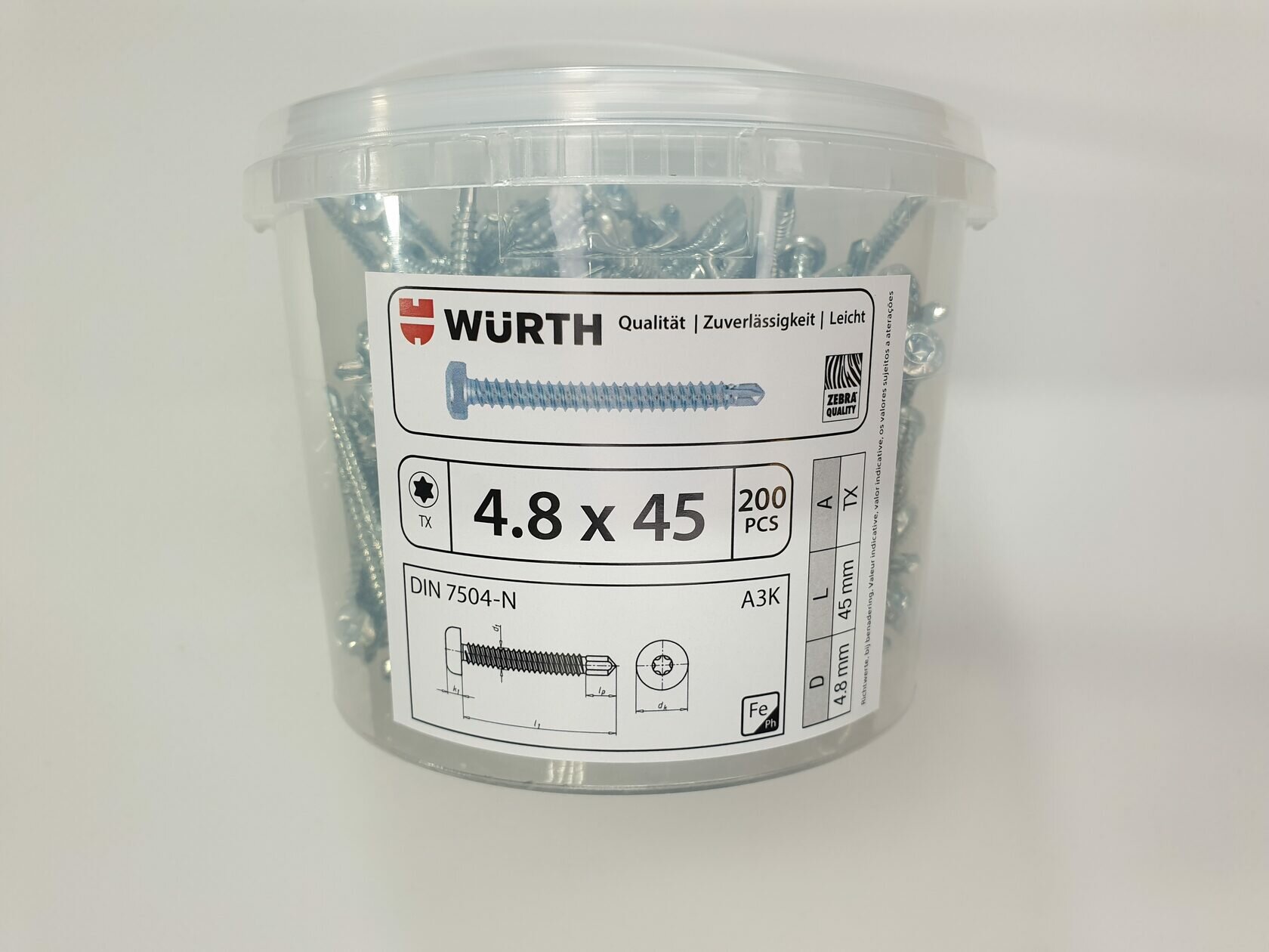Саморез по металлу DIN 7504-N 4.8x45 (200 pcs) WURTH, Германия