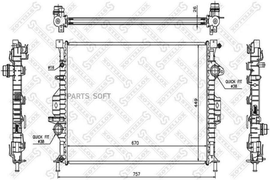 STELLOX 1026464SX радиатор охлаждения! АКПП\ Ford Mondeo 2.0TDCi 07>