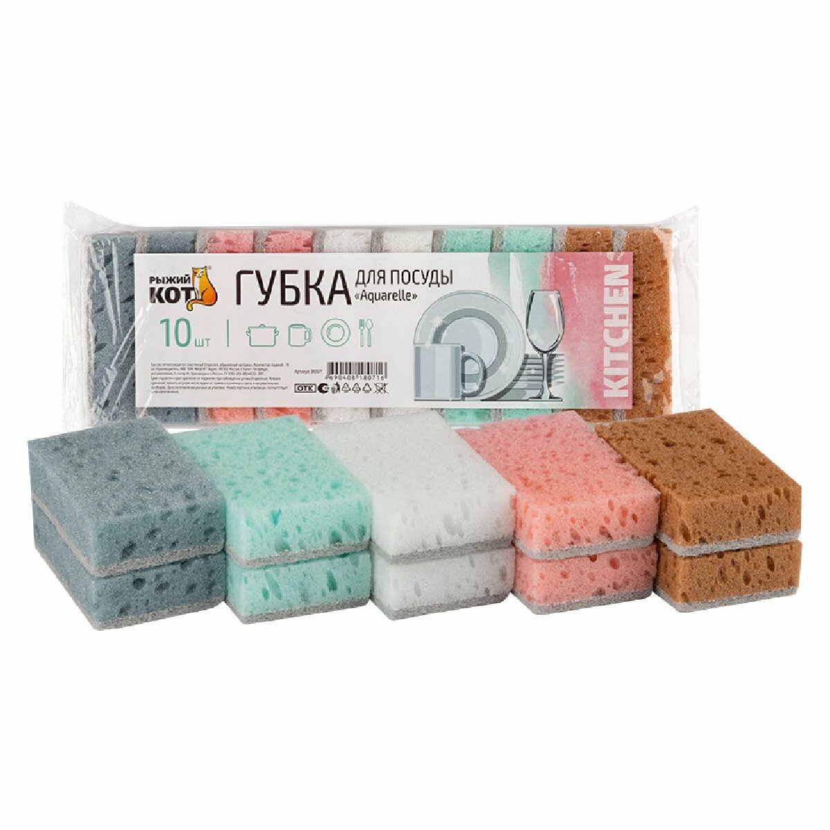 Губка д/посуды "Aquarelle" (10шт) (93*65*27мм) (310577)