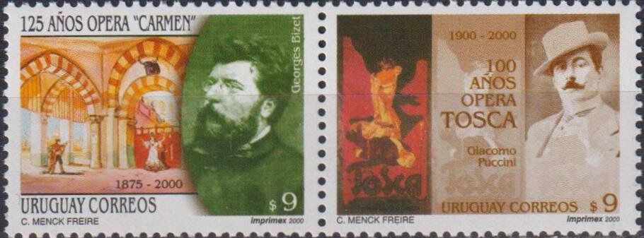 Почтовые марки Уругвай 2000г. "Оперные юбилеи" Композиторы, Опера MNH