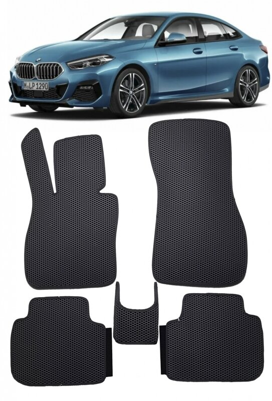 Ева коврики BMW 2 (F44) 2019 -/ Ева ЭВА сота/ цвет Черный c серой окантовкой / EVA Smart / коврики в салон автомобиля Бмв