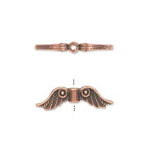 Бусина металлическая, 23х6мм, крылья ангела, античные, базовый материал - цинковый сплав, медные, 10 шт.