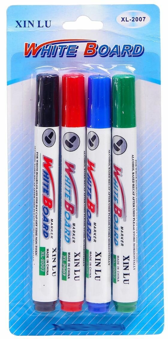 Цветные стираемые водные маркеры, комплект фломастеров пиши-стирай на водной основе для рисования по белой магнитной доске, флипчарту, стеклу, набор 4 шт.