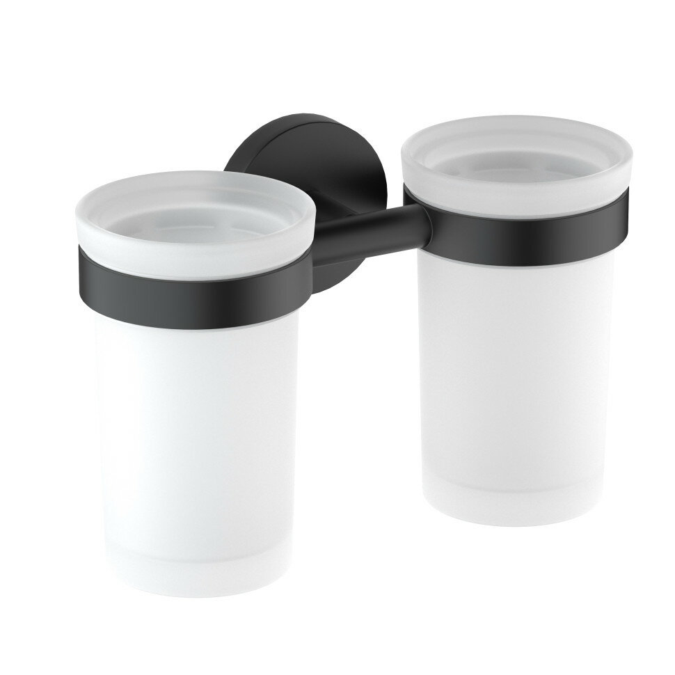 Стакан для зубных щеток SCHEIN стекло двойной к стене черный матовый (9132MB)