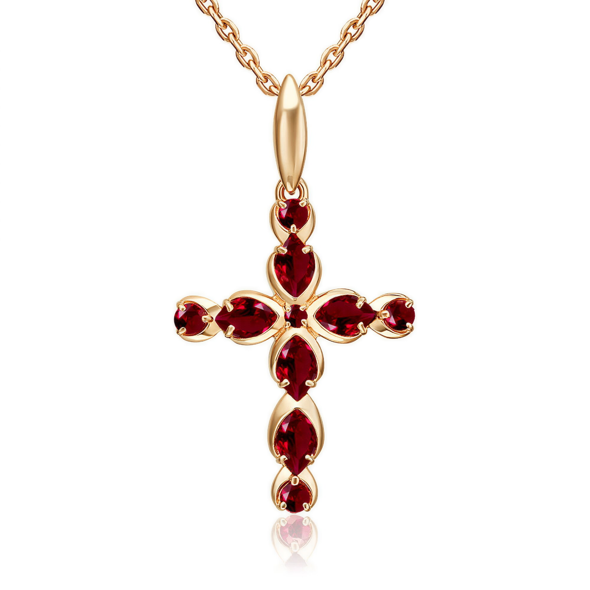 Крестик, красное золото, 585 проба, рубин