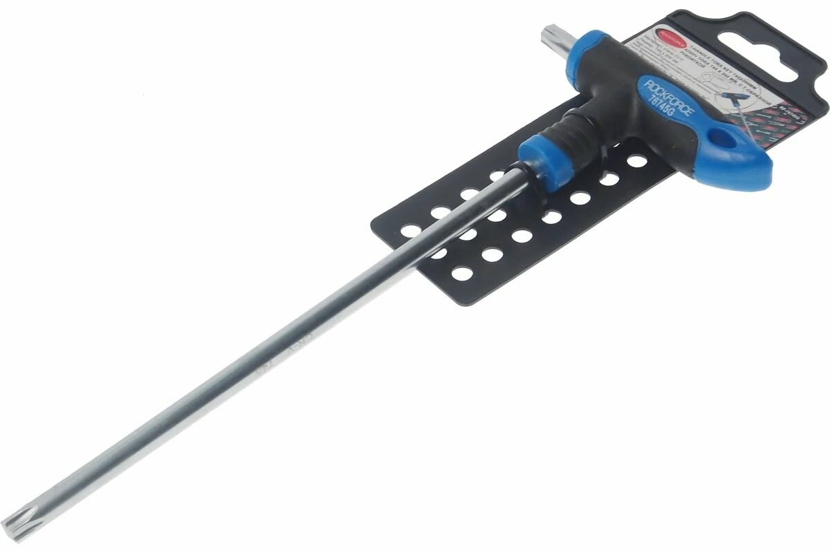 Ключ Т-образный TORX с прорезиненной рукояткой T45х200мм, на пластиковом держателе ROCKFORCE