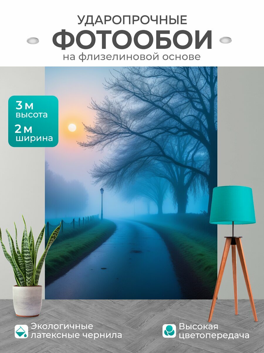 Фотообои моющиеся ударопрочные "Туманное утро после ночи" 200x300 см. флизелиновые на стену