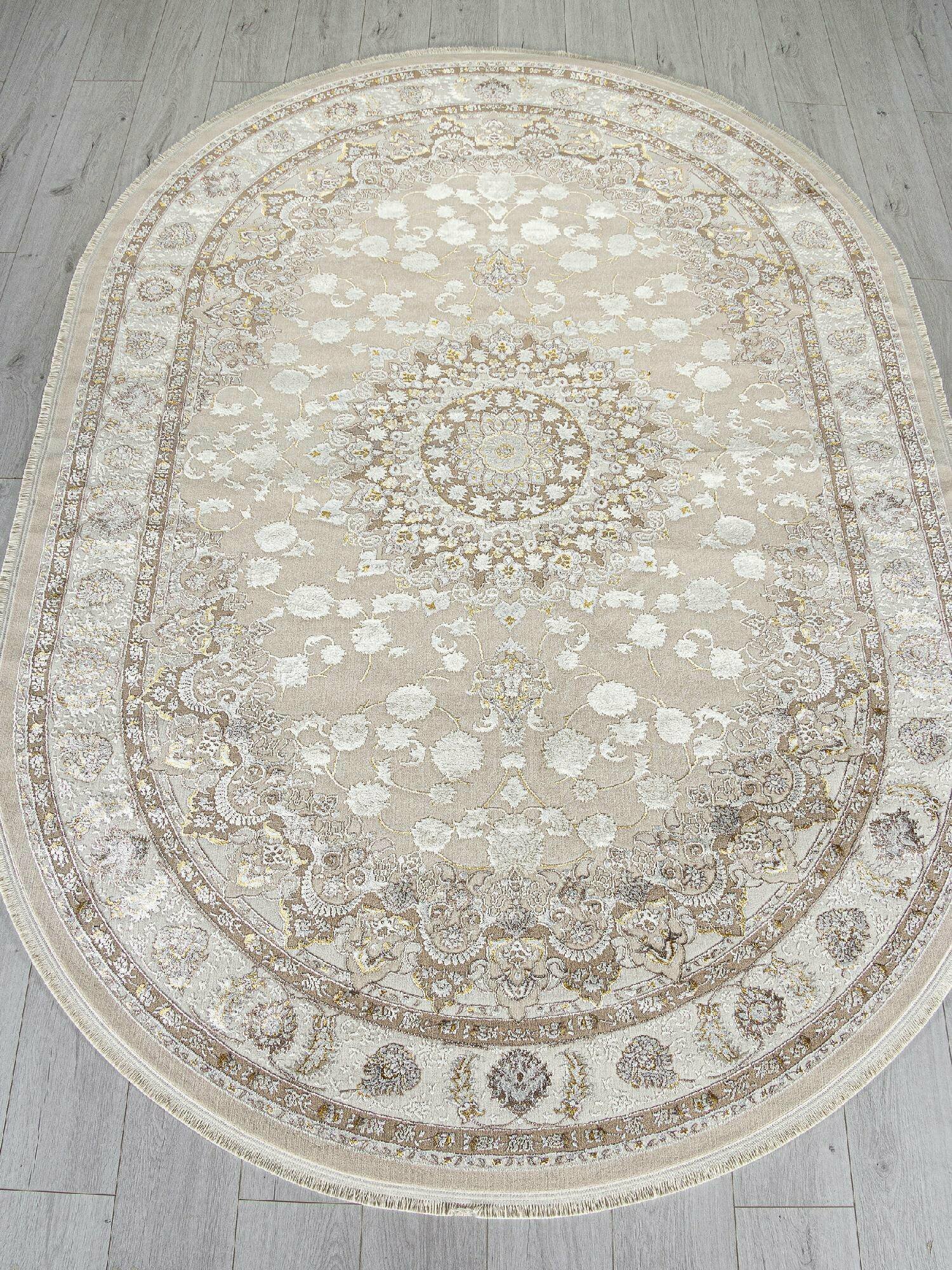 Ковер турецкий Овальный на пол в гостиную в спальню 80х150 см бежевый классический ворс 8 мм 407791 Kover-Russia