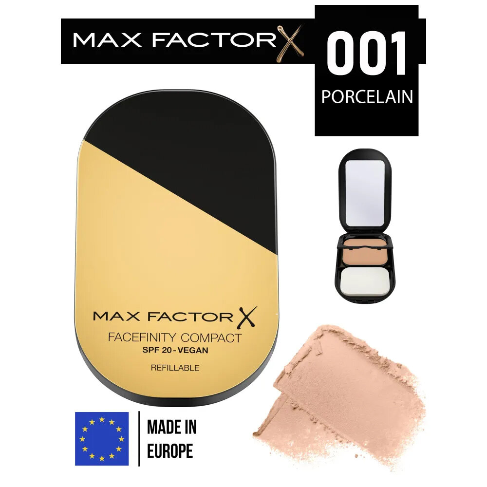Компактная пудра Max Factor Facefinity Compact Vegan, тон 001 Porcelian