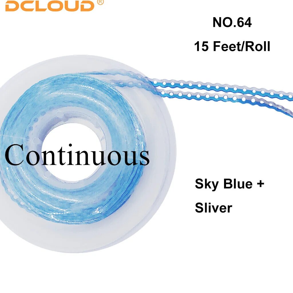 DCLOUD Ортодонтическая эластичная цепь, Sky Blue + Sliver, 4.57 м