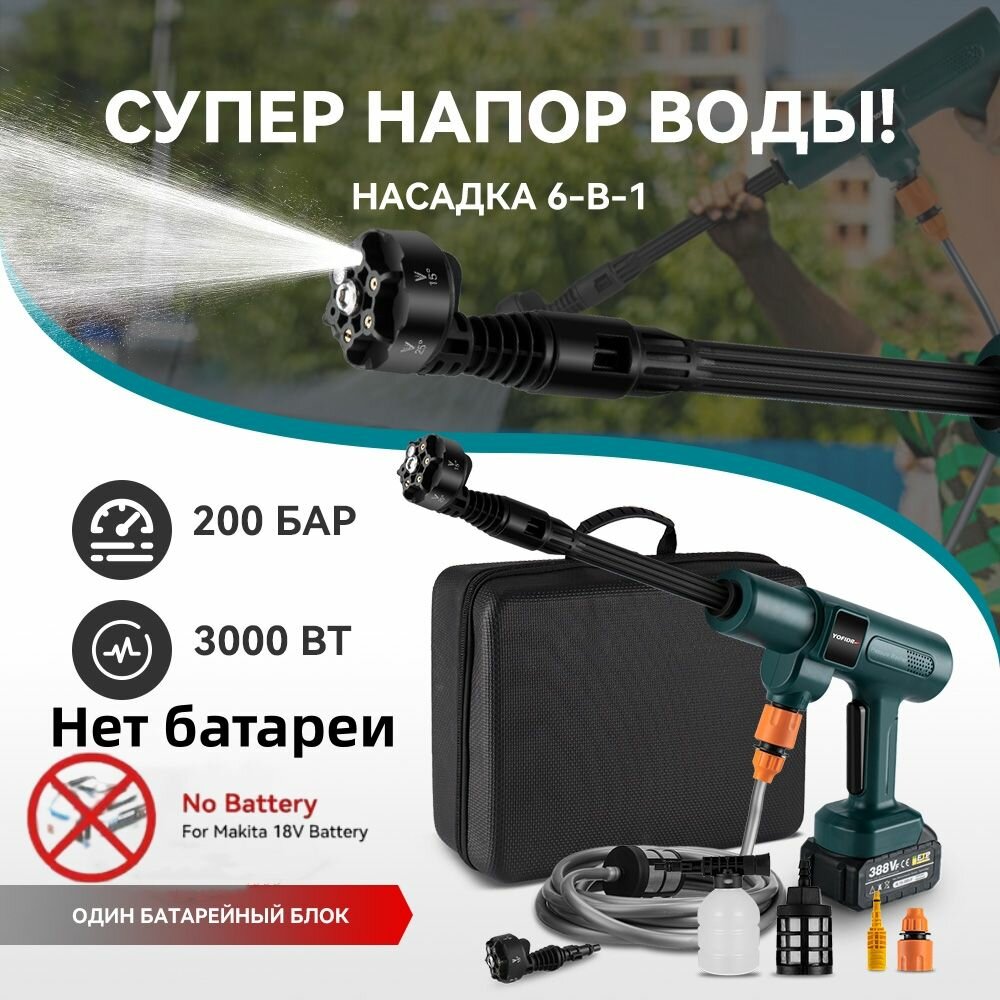 Мойка высокого давления аккумуляторная, без аккумулятора, беспроводной мойщик высокого давления, минимойка, автомойка, беспроводная мойка