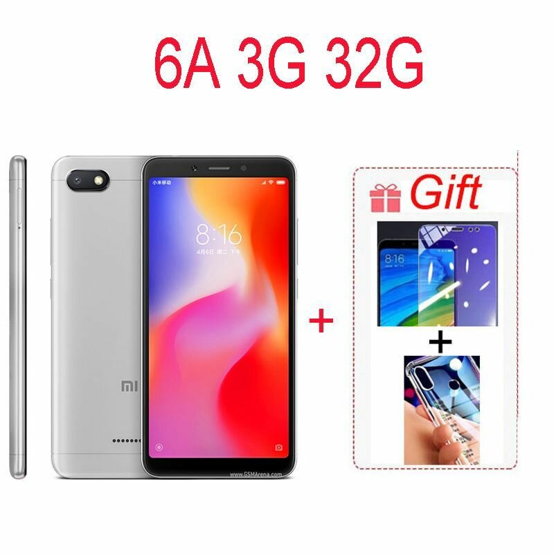 Xiaomi Смартфон Оригинальный Xiaomi redmi 6A 3GB 32GB 4G смартфон с подарками чехол и стекло Global 3/32 ГБ, Nano-SIM, серый