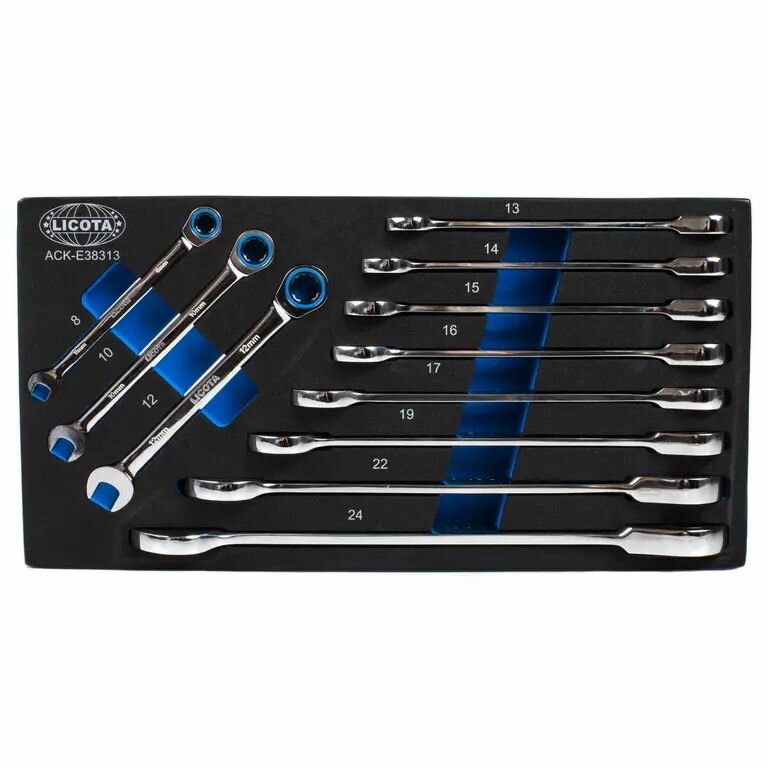 Набор ключей комбинированных трещоточных, 11 предметов, 8 - 24 мм, EVA, Licota ACK-E38313
