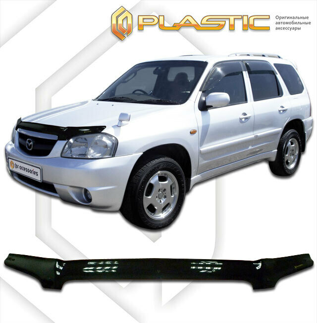 Дефлектор капота Mazda Tribute 2000-2007 Черный глянцевый СА Пластик