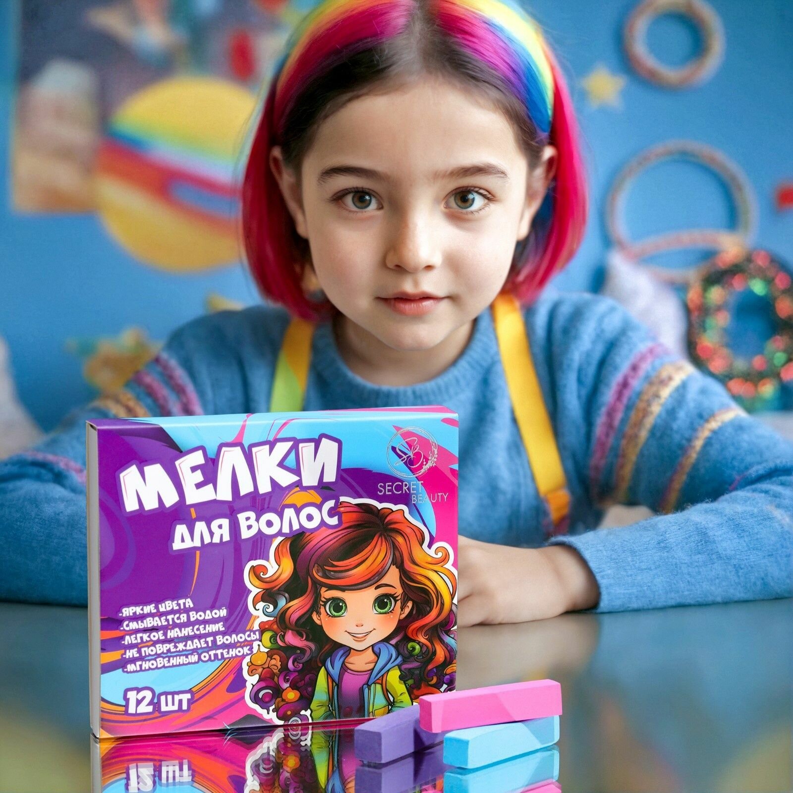 Мелки для волос 12 цветов