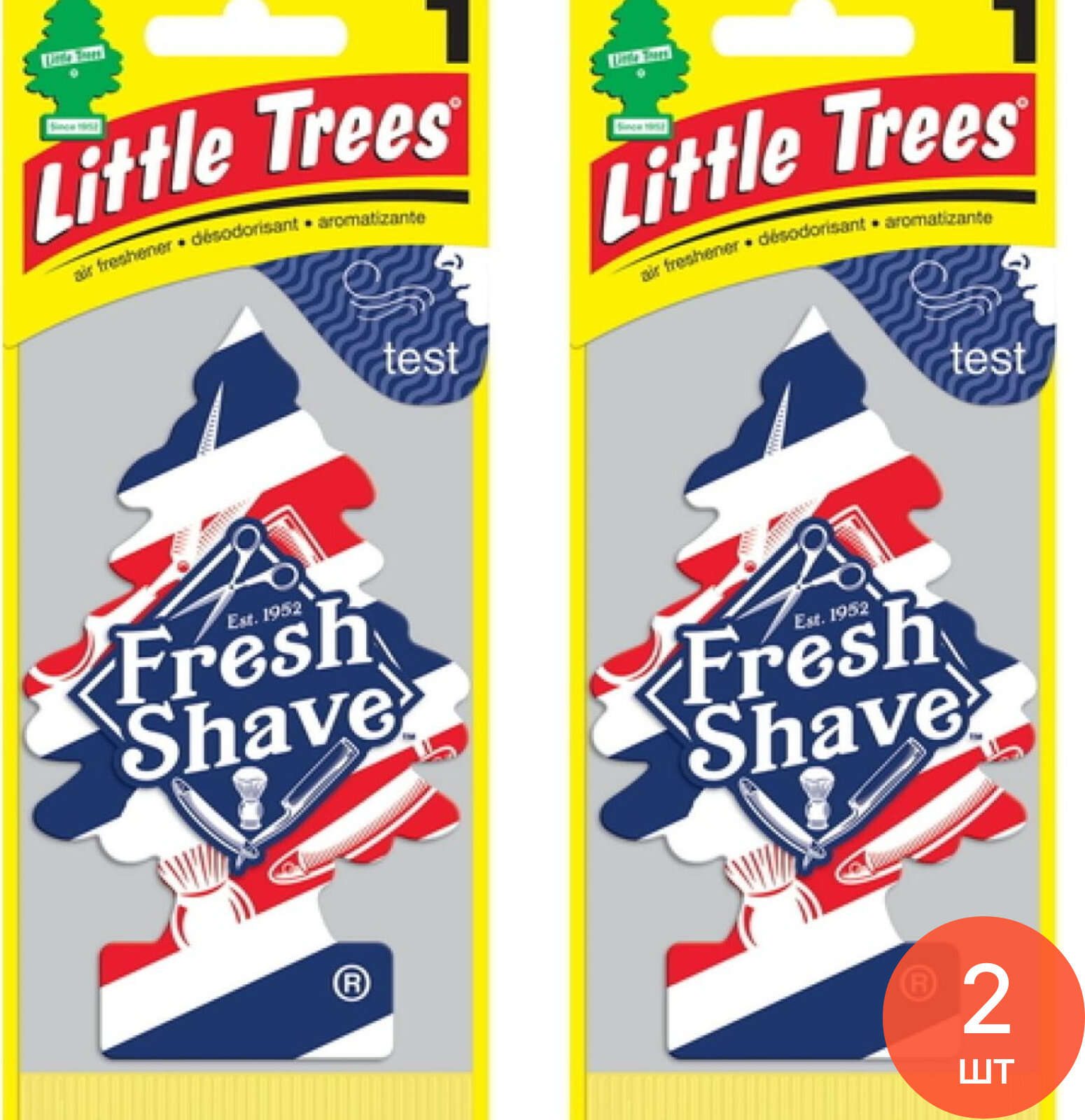 Ароматизатор автомобильный Little Trees / Литтл Трис Ёлочка Fresh Shave подвесной, барбершоп / автотовары (комплект из 2 шт)