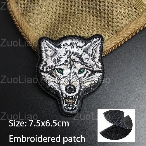 Нашивки в стиле милитари для шлема с 3D вышивкой, волк и тигр, нашивки на одежду с крючками и петлями для одежды Темно-зеленый, hook patch 2